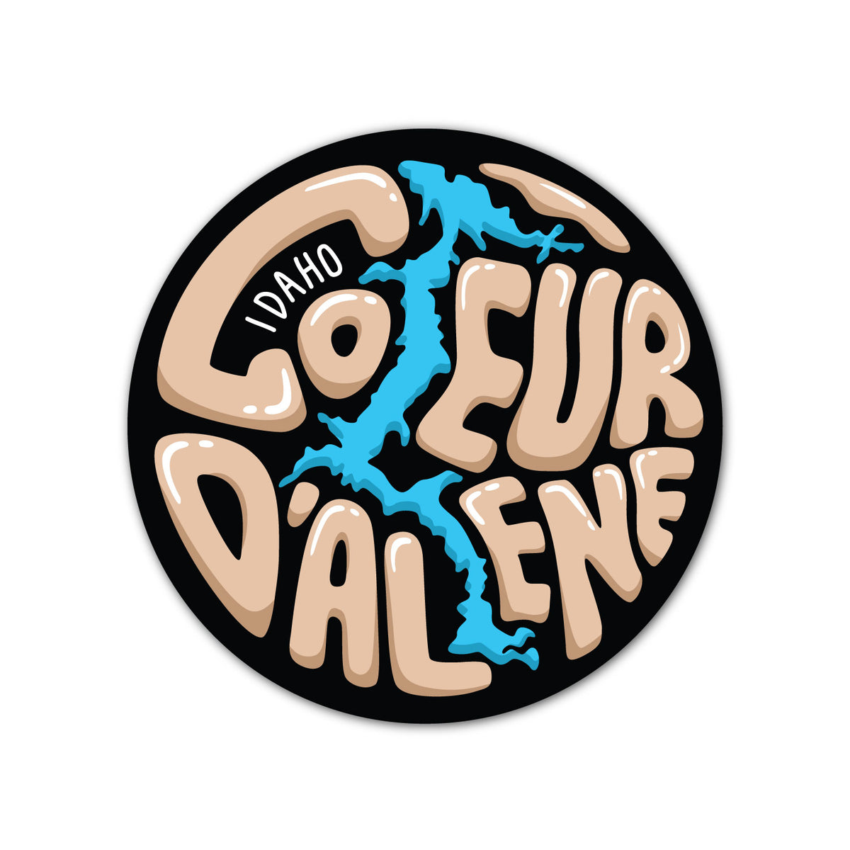 Coeur d'Alene Lake In A Circle Sticker – CDA IDAHO Clothing Company