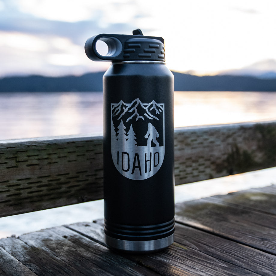 Bigfoot Mountain Matte Black Insulated 32oz Flask – CDA IDAHO Clothing ...