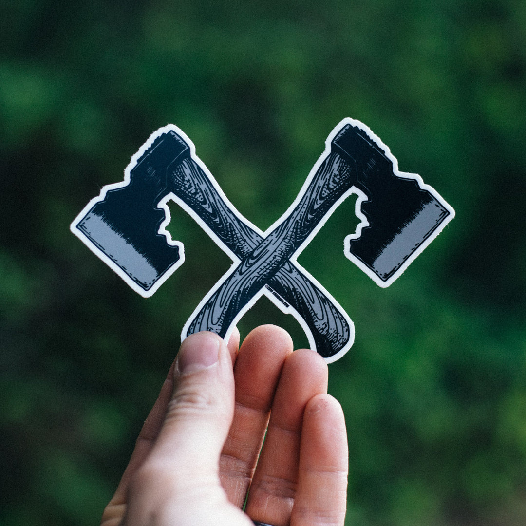 Dual Hatchet Sticker – CDA IDAHO Clothing Company