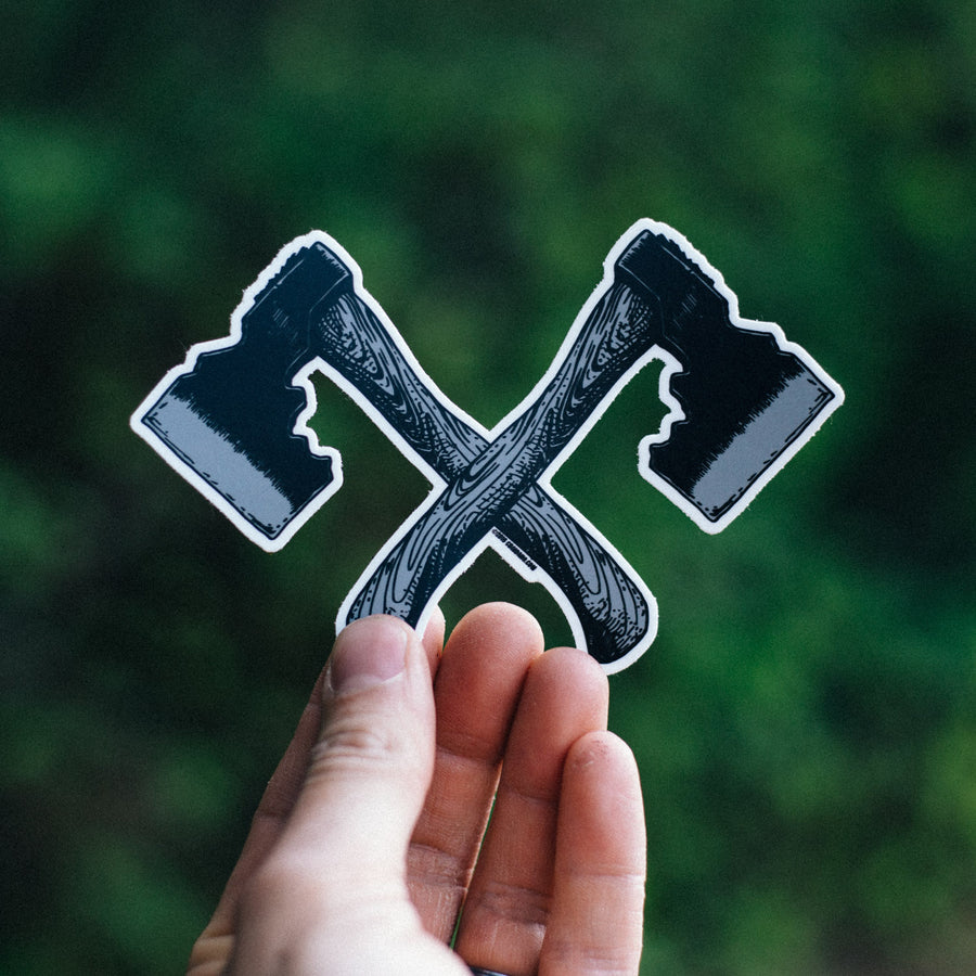 Dual Hatchet Sticker – CDA IDAHO Clothing Company