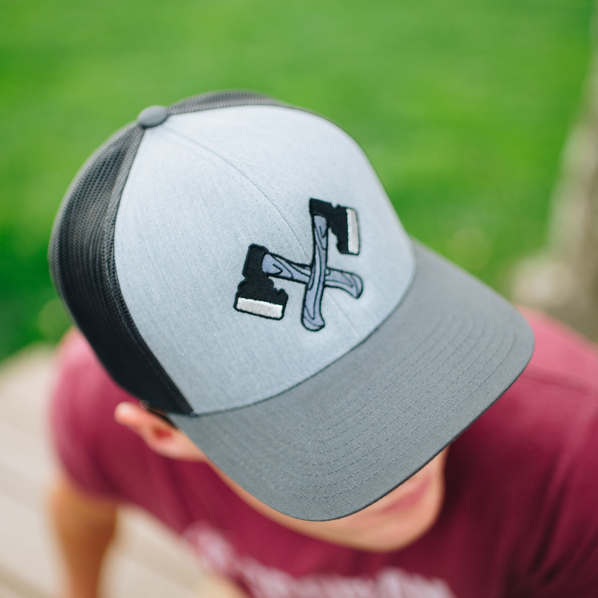 Dual Hatchet Trucker Hat Graphite Black Mesh – CDA IDAHO Clothing Company