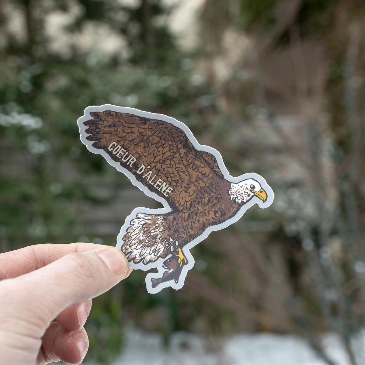 Flying Coeur d'Alene Eagle Sticker – CDA IDAHO Clothing Company